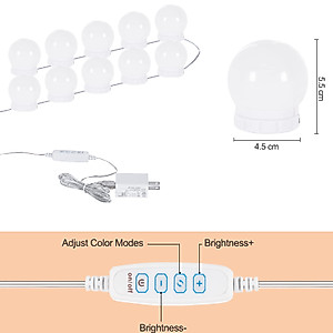 ANWBROAD Makeup Vanity Desk Vanity Set with LED Lighted Mirror Makeup Vanity Table Set with Charging Station Nightstand 3 Colors Modes Dimming Cushioned Stool (Crystalline Handles) UBDT13W