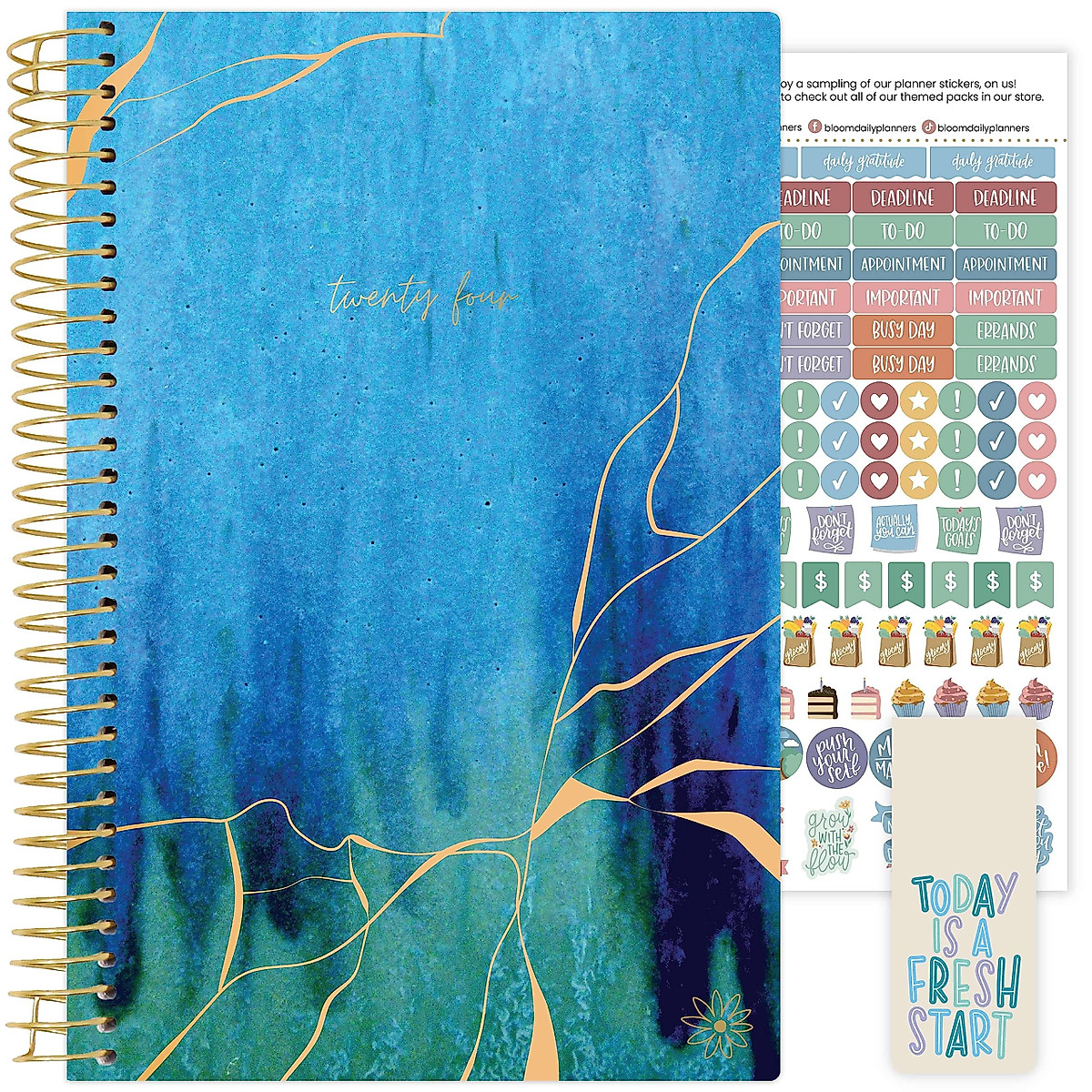 bloom daily planners 2024 Calendar Year Day Planner (January 2024 - December 2024) - 5.5” x 8.25” - Weekly/Monthly Agenda Organizer Book with Stickers & Bookmark - Blue Kintsugi