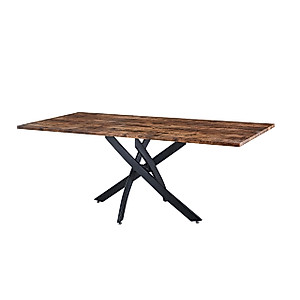 Mid-Century Dining Table for 6 People,63" Dining Room Table,Farmhouse Kitchen Table with Walnut Printed Wooden Table,Modern Dining Room Table with Black Metal Legs