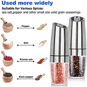 Salt and Pepper Grinder Electric Gravity Grinder, Refillable Automatic One-Hand Operated Pepper and Salt Mill Set with Adjustable Coarseness and LED light, Battery-Operated 2 Pack