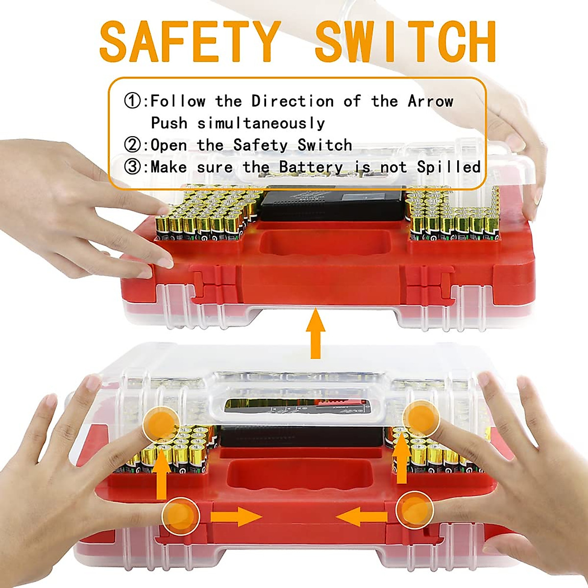 X-Value 230+ Battery Storage Organizer AA AAA C D 9V Waterproof Battery Holder Case with Tester (Red)