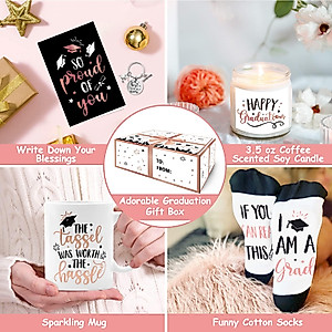 Graduation Gift Set for Her Congratulations Present Box for Girl Women Girlfriend Sister Coffee Mugs Socks Key Chain Candle Card Rose Gold