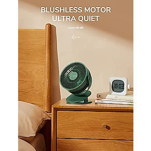 JISULIFE Clip on Baby Stroller Fan, 4000mAh Battery Operated Fan, Portable Personal Small Fan, Quiet & Narrow Slot Design, 4 Speeds, Max 14 Hrs, Ideal for Bed, Desk, Car Seat - Dark Green