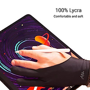 Articka Drawing Glove for Digital Drawing Tablet, iPad (Smudge Guard, Two-Finger, Reduces Friction, Elastic Lycra, Good for Right and Left Hand)(Medium, Black)
