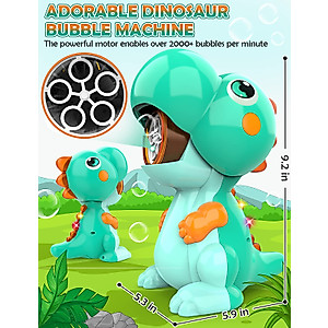 EduCuties Bubble Machine for Kids, Dinosaur Toys Automatic Bubble Blower Maker with Solutions for Toddlers Ages 4-8 Outdoor Toy for 3 4 5 6 Year Old Boys Girls Birthday Gift Present- Green