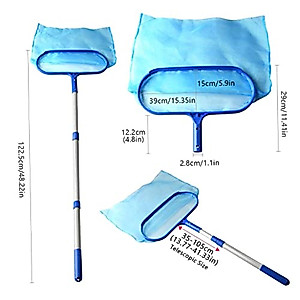 Eioflia Garden Pond Pool Leaf Skimmer Swimming Pool Cleaning Net Fountain Fish Tank Pool Leaves Fine Mesh Net Telescopic Pole Leaf Skimmer for Swimming Pool Tubs Spa