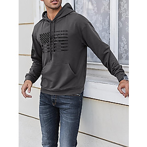 Vdnerjg Mens Hoodies Long Sleeve American Flag Graphic Drawstring Hooded Pullover Sweatshirts Grey
