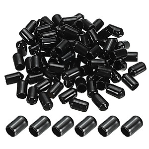 PATIKIL 7MM Vinyl Rubber End Caps, 150 Pack Flexible Bolt Screw Covers Caps Round Thread Protector Caps for Metal Tubing Rod Bolts, Black
