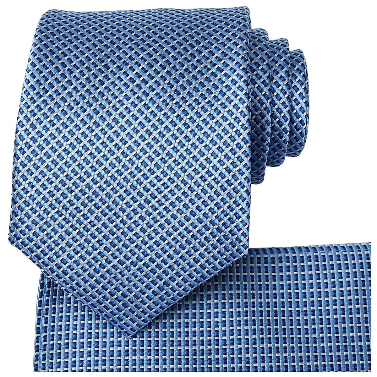KissTies Mens Blue Tie Set Checkered Necktie Blue Ties + Pocket Square