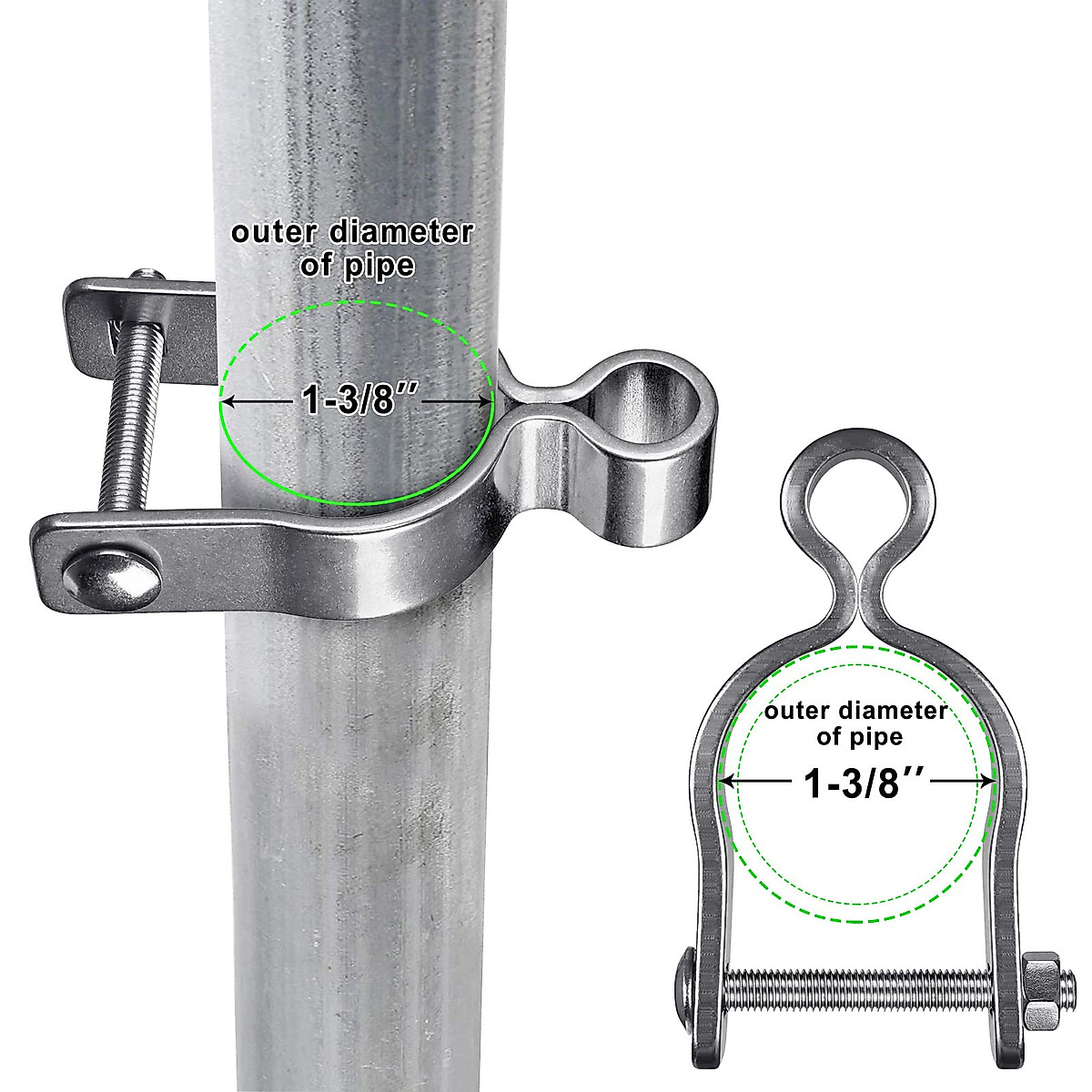 Insaga 304 Stainless Steel Chain Link Fence Gate Frame Female Hinge for Chain Link Fence Post, 2 Pack Post Female Hinges for 5/8'' Pin fit 1-3/8''Outer Diameter Post/Pipe, Bolt/Nut Included