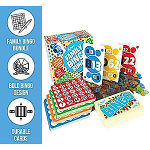 Regal Games - Family Bingo Bundle - Includes 100 Unique Bingo Cards, 75 Jumbo Calling Cards, 1000 Colorful Chips - Fun Family-Friendly Game - Ideal for Large Groups, Parties, Game Nights - Ages 8+