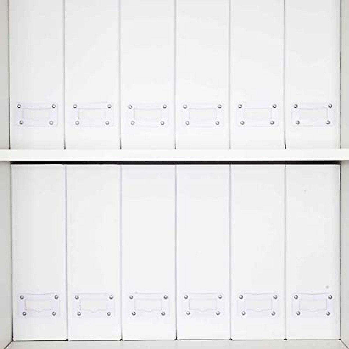 BLU MONACO Foldable White Magazine File Holder with Leather Label Holder - Set of 6 Cardboard Magazine File Boxes Desk File Organizer