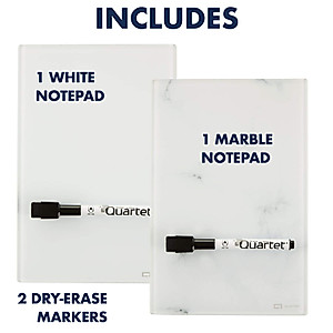 Quartet Glass Desktop Notepad, 9" x 6", Whiteboard, Dry Erase Surface, Marble/White,2 Pack (GDP96)