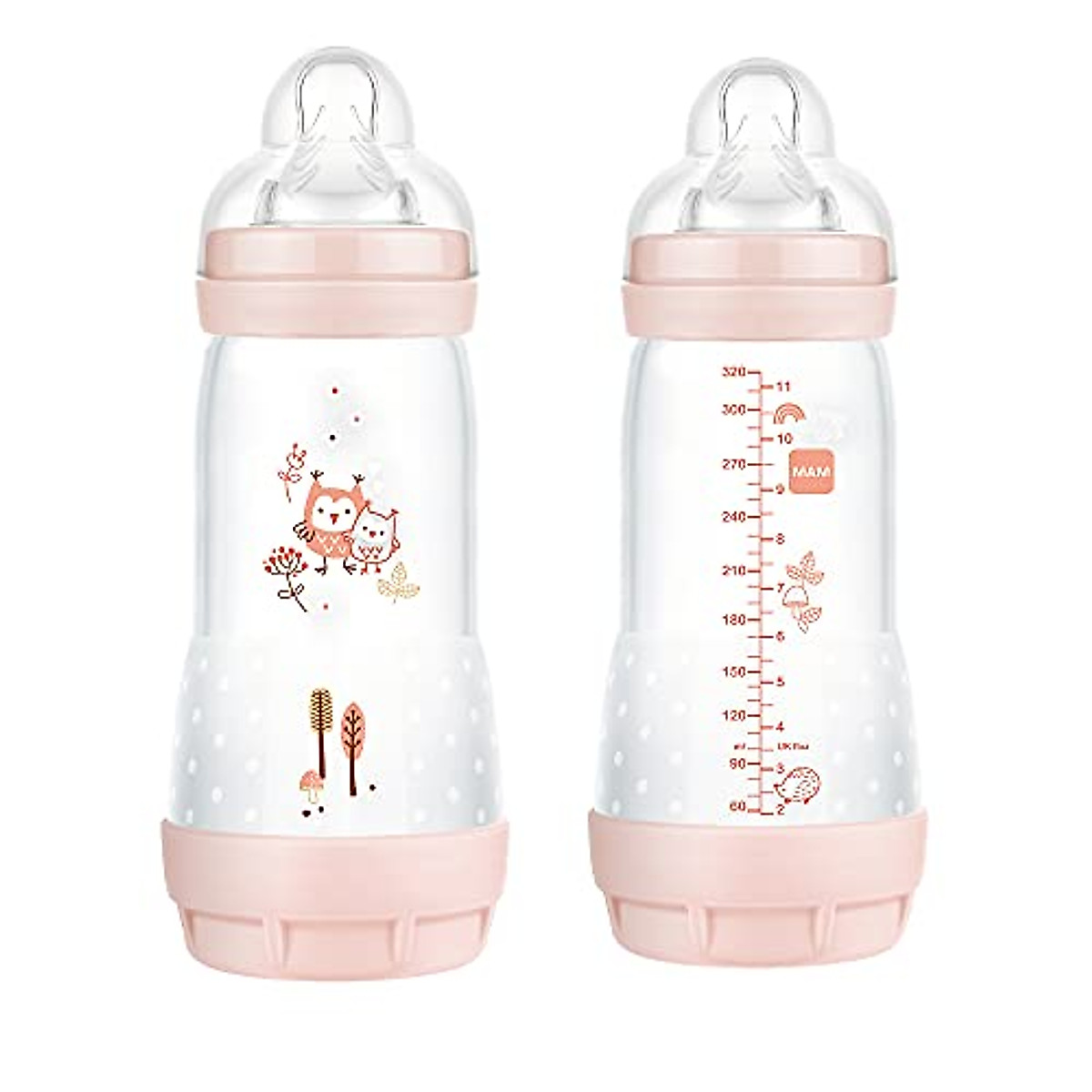 MAM Easy Start Anti Colic 11 oz Baby Bottle, Easy Switch Between Breast and Bottle, Reduces Air Bubbles and Colic, 2 Pack, 4+ Months, Matte/Girl