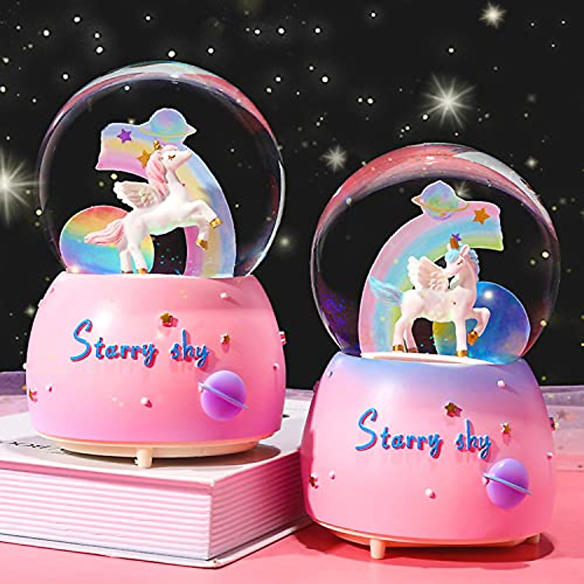 VECU Unicorn Snow Globe for Kids, 100 MM Snow Globe With Musics, Perfect Unicorn Music Box for Girls, Granddaughters Babies Birthday