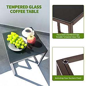 VSMKSJ 3 Pieces Patio Rocking Chairs Set of 2, Outdoor Wicker Patio Sets Conversation Coffee Table for Front Porch,Balcony,Garden,Poolside,Washable Cushion (Grey)