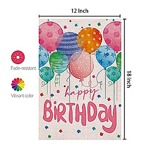 CROWNED BEAUTY Happy Birthday Garden Flag 12x18 Inch Double Sided Balloons Colorful Outside Welcome Party Decoration Gift Yard Flag