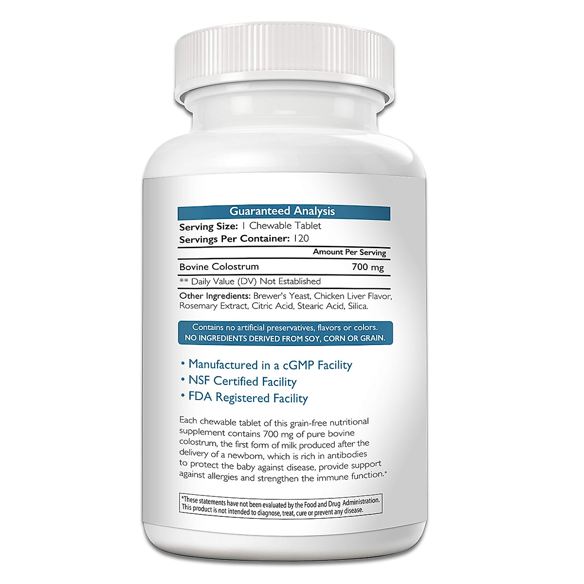 Nutrition Strength Pure Bovine Colostrum for Dogs Supplement, Rich in Antibodies to Protect Against Disease, Support for Immune Function, Digestive System, 120 Chewable Tablets