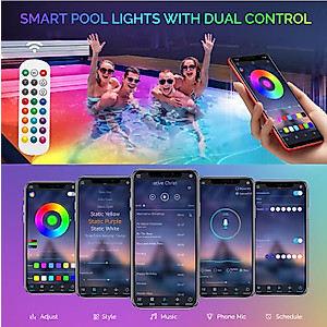 LOFTEK Pool Lights with APP Control, 10W RGB Underwater Submersible LED Lights with IP68 Waterproof, 16 Million Colors, Music Sync, 12V Smart Pool Lights for Inground Above Ground Pool, Hot tub