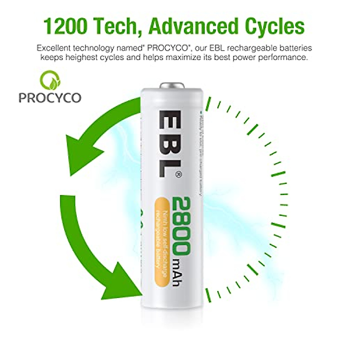 EBL AA Rechargeable Batteries 2800mAh Ready2Charge Quality AA Batteries - 16 Counts