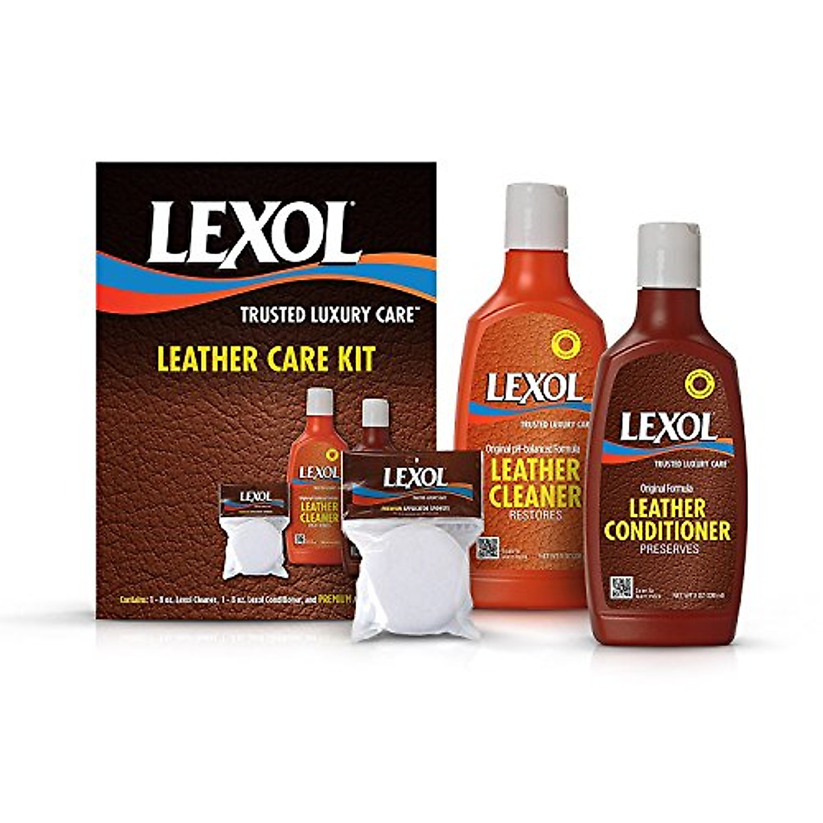 Lexol Leather Cleaner and Conditioner and Sponge Kit, For Use on Leather Apparel, Furniture, Auto Interiors, Shoes, Handbags and Accessories