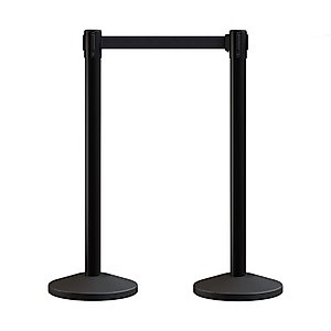 Crowd Control Warehouse CCW Series RBB-100 - Set of 2 Stanchion Retractable Belt Barriers - 11 Foot Black Belt, Black Post - Easy Assembly