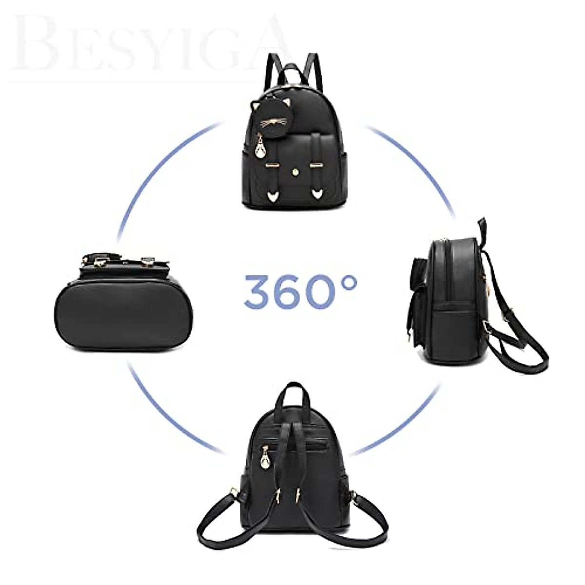 BESYIGA Girls Fashion Backpack 3PCS Mini Backpack Purse for Women Kids Backpack Purse PU Leather Travel Satchel Backpack Shoulder Bag Purple