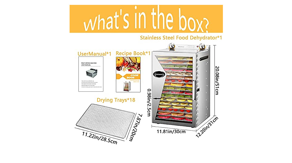 Iproods Food Dehydrator - 18 Stainless Steel Trays