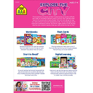 School Zone - Explore the City Kindergarten Learning Workbook - 240 Pages, Ages 5 to 6, Stickers, Alphabet, ABCs, Search & Find, and More (Easy-Tear Top Bound Pad)