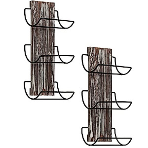 MyGift Wall Mounted 3 Tiered Matte Black Metal Wire Towel Holder for Rolled Towels with Torched Wood Mount Backing, Decorative Hand and Bath Towel Storage Rack, Set of 2
