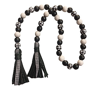 36 inch Wood Bead Garland with Jute Rope Plaid Tassel Tiered Tray Decoration Farmhouse Rustic Beads Natural Wood Beads Decor for Home Garden Holiday Party Hanging Ornament Black