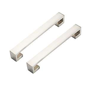 HandleMax 6" Modern Satin Nickel Kitchen Cabinet Drawer Handle Pull Hardware, 128mm (~5") Hole Center, 19SN128, 10 Pack