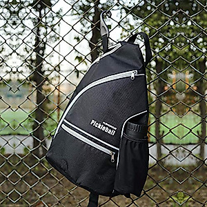 Mangrove Pickleball Bag, Men's & Women's Pickleball Backpack, Adjustable Sling Bag with Fence Hook/Upgraded Capacity/Safety Pocket/Water Bottle Holder - 2020 Design Pickle Ball Paddle Bag (Black)