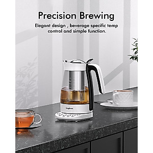 LONGDEEM Electric Glass Tea Kettle with Infuser, 1.7L Fast Boiling, Stainless Steel, Temperature Control Tea Maker, Non-BPA - Easy Lid Removal & Keep Warm Feature, White