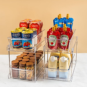 Zero Zoo 4Pack 2-Tier Bathroom Storage Organizer, Clear Under Sink Organizers Kitchen Vanity Counter Storage Container, Medicine Cabinet Drawers Bins, Pull-Out Organization with Track for Pantry