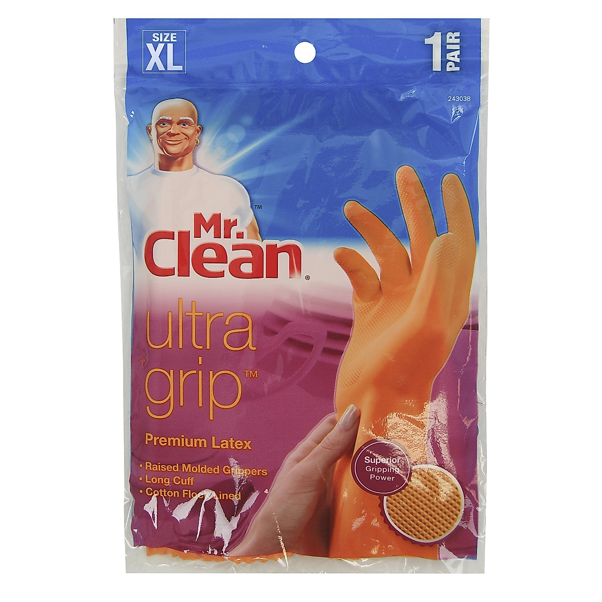 Mr. Clean Ultra Grip, Heat Resisting, Soft Cotton Flock Lining, Extreme Non-Slip Diamond Grip Gloves, Extra Large