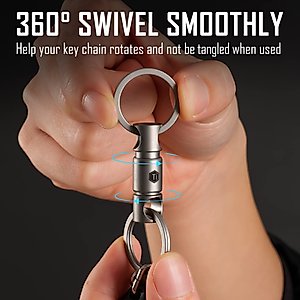 KeyUnity KA24 Detachable Key Ring Connector, Double-end Swivel Keychain Titanium Rotatable Key Organizer Linker for Carabine