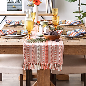 DII Farmhouse Braided Stripe Table Runner Collection, 15x72 (15x77, Fringe Included), Spice