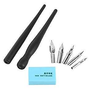 Zerodis Manga Pen Cartoon Comic Pen Nib Drawing Tools Comic Dip Pen Set with 2 Black Pen Holders 5 Nibs 1 Drawing Eraser