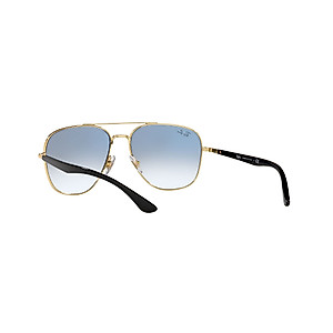 Ray-Ban RB3683 Square Sunglasses, Black on Gold/Clear Gradient Blue, 59 mm