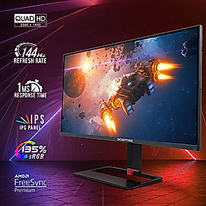 Sceptre 27 inch QHD IPS LED Monitor 2560x1440 HDR400 HDMI DisplayPort up to 144Hz 1ms Height Adjustable, Build-in Speakers, Gunmetal Black (E275B-QPN168)
