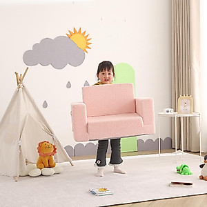 Welnow 2-in-1 Kids Sofa Chair, Convertible Toddler Chair Flip Out Children Sofa Chair Folding Kids Play Sofa with Side Pockets & Removable Cover Armrest Chair for Girl or Boy