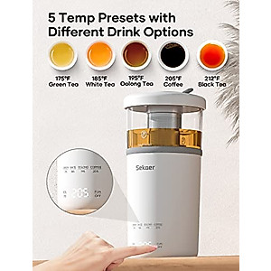 Sekaer Travel Electric Tea Kettle, Portable Small Mini Hot Glass Teapot Maker with Infuser, 350ML&400W Fast Heat Personal Water Boiler, BPA-Free White