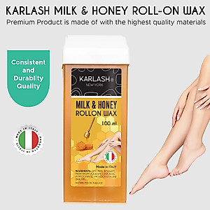 Karlash Professional Roll On Wax, Depilatory Hair Wax Removal for Body Hair, legs, arms hair Removal Wax Cartridge 100 ml - Made in Italy - 2 Pieces (Honey)