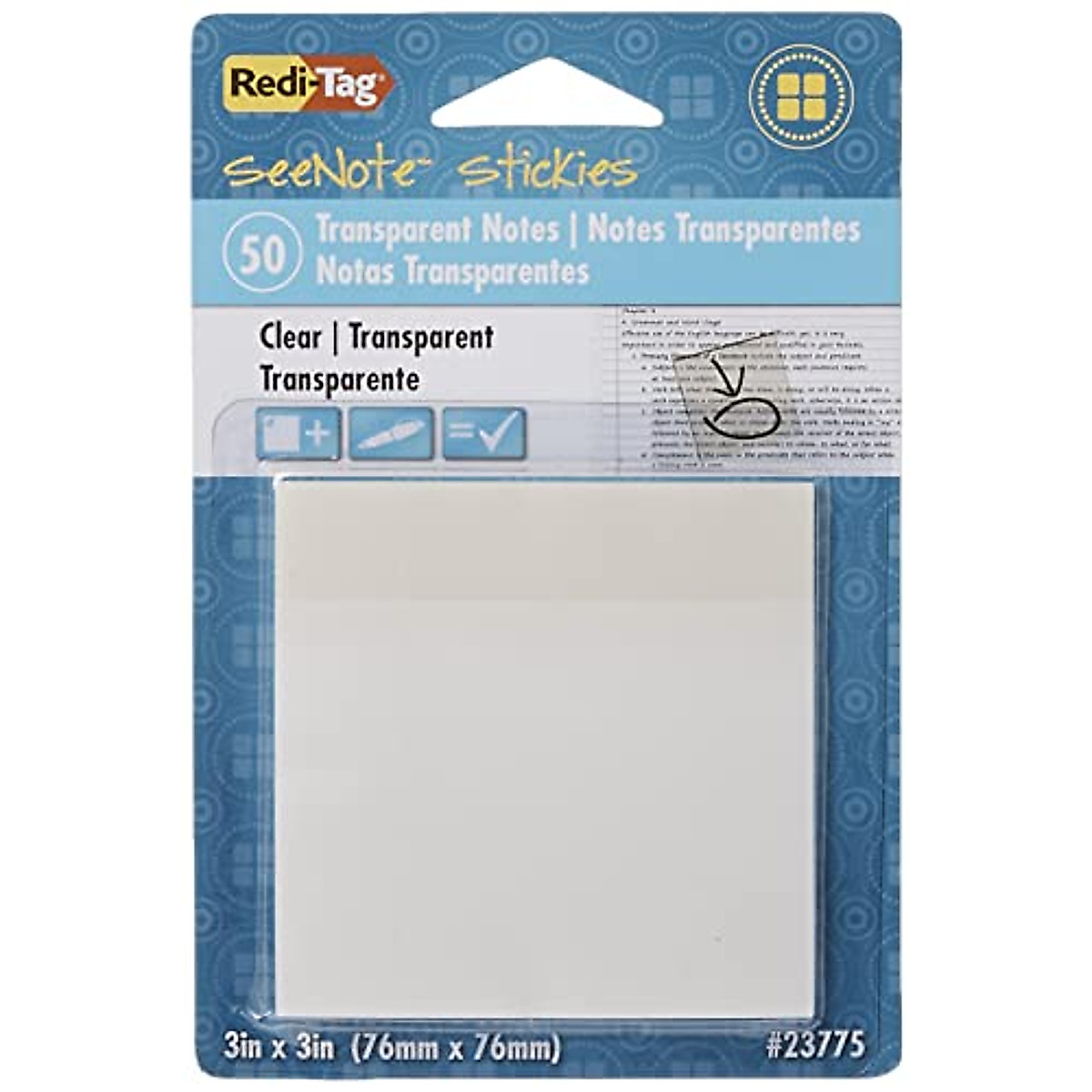 Redi-Tag SeeNote Stickies Transparent Sticky Notes, 50-Pack, 3 x 3 Inches, Clear (23775)
