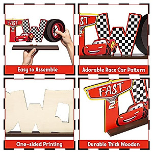 AccontOche Race Car Two Letter Sign Table Centerpieces Two Fast Theme Table Wooden Decoration Let’s Go Racing Party Supplies Favors for 2nd Birthday Boys Kids Teens Baby Shower Photo Booth Props
