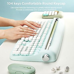 YUNZII ACTTO B503 Wireless Typewriter Keyboard, Retro Bluetooth Aesthetic Keyboard with Integrated Stand for Multi-Device (B503, Sweet Mint)