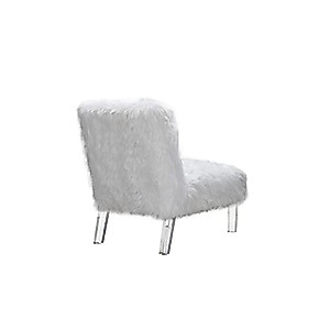 Iconic Home Fabio Accent Side Chair Sleek Stylish Faux Fur Upholstered Armless Design Acrylic Legs Modern Contemporary, White