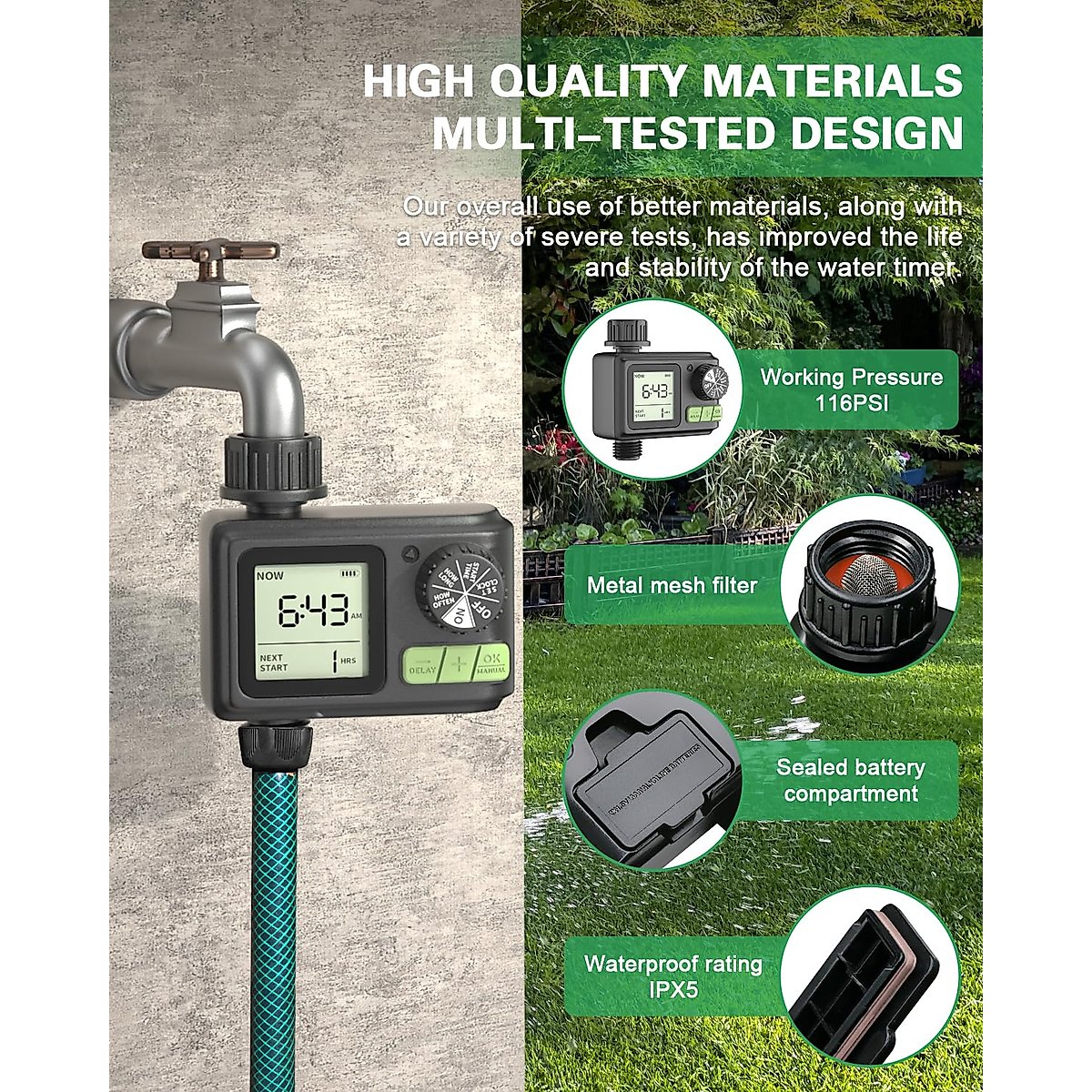 Lingusta Water Timer for Garden Hose - Programmable Sprinkler Timer, Hose Feature Timer with Manual/Automatic Watering System, Irrigation System for Garden