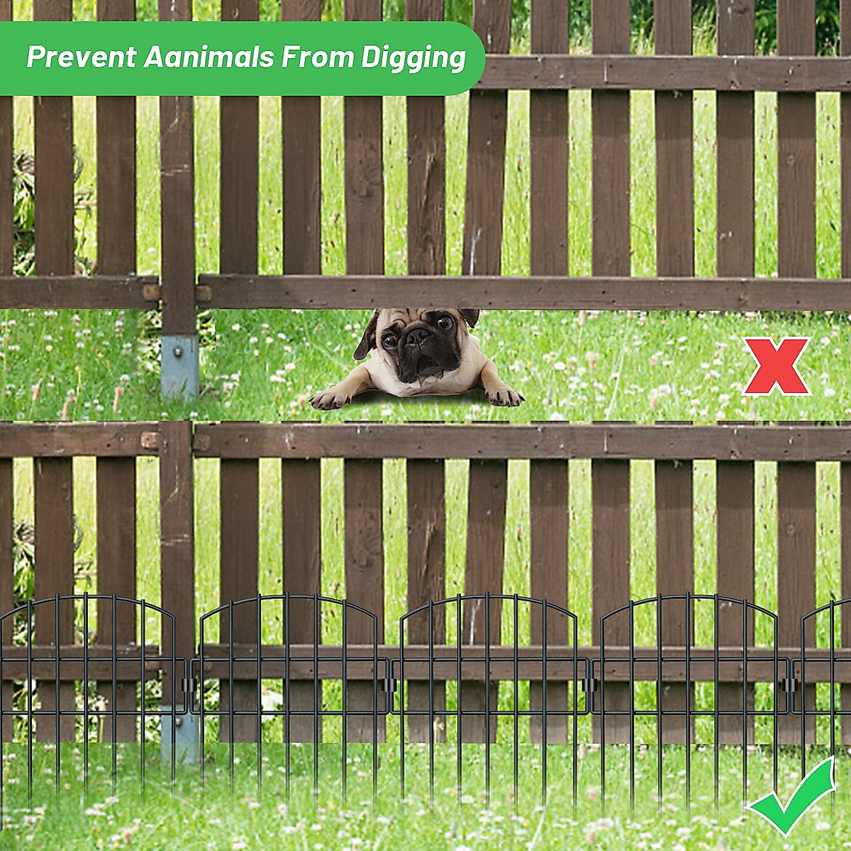 19 Pack Animal Barrier Fence, 20.6 Ft(L) X 17 in(H) No Dig Garden Decorative Fence Rustproof Garden Fence Border for Dog Rabbits Ground Stakes Defense and Outdoor Patio, T Shape
